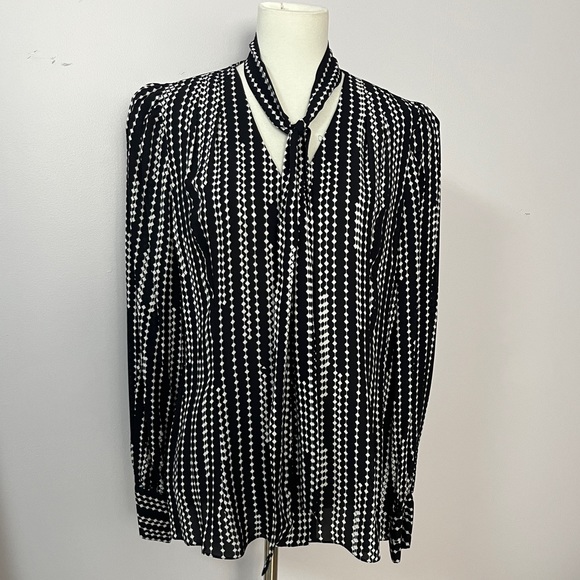 Elie Tahari | Tops | Elie Tahari Button Up Tie Neck Blouse With Ruffle ...